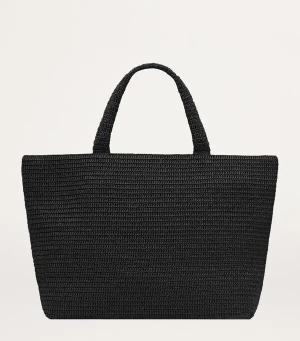 Saint Laurent Raffia Logo Tote Bag - Black