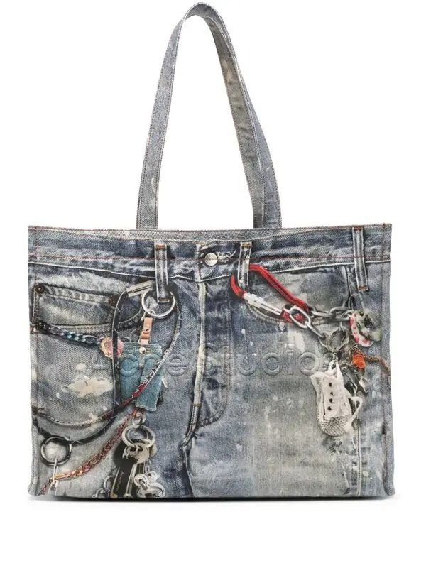 Acne Studios Jeans-Print Denim Tote Bag - Blue | Editorialist