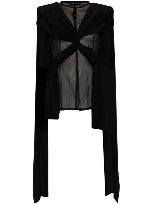 Yohji Yamamoto Semi-sheer Cotton-silk Asymmetrical Top - Black