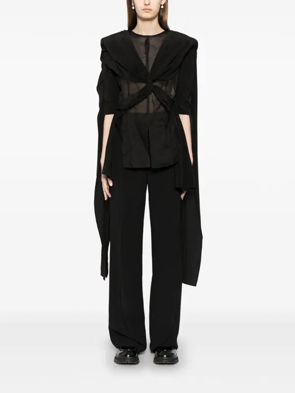 Yohji Yamamoto Semi-sheer Cotton-silk Asymmetrical Top