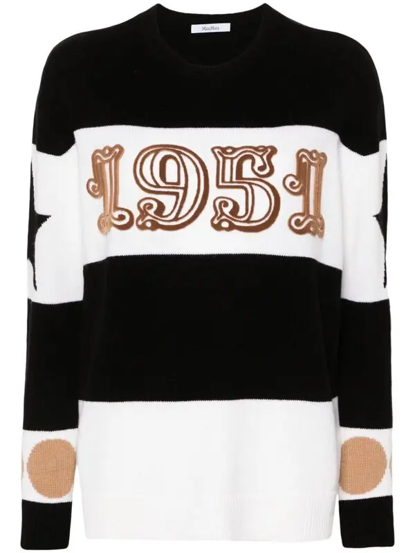 Max Mara Flocked-motif Knitted Jumper - Black