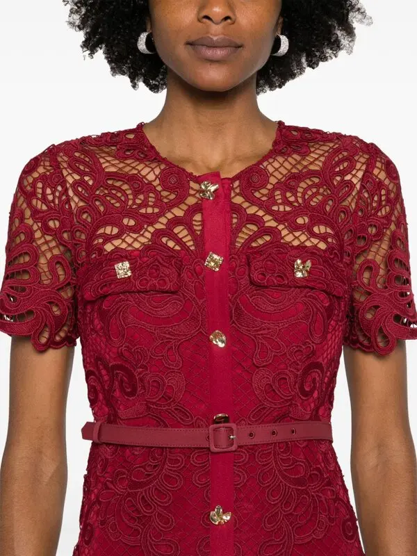 Self-Portrait Guipure-Lace Midi Dress In Red - 60% Off | Editorialist