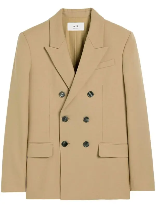 Ami Double Breasted Virgin Wool Blazer - Neutrals