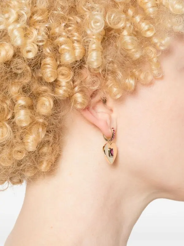 ROXANNE FIRST 14kt Yellow Heart Ruby Huggie Earring