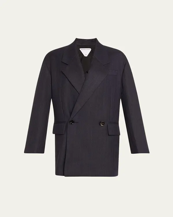 Bottega Veneta Striped Wool Double-breasted Jacket - Blue/black
