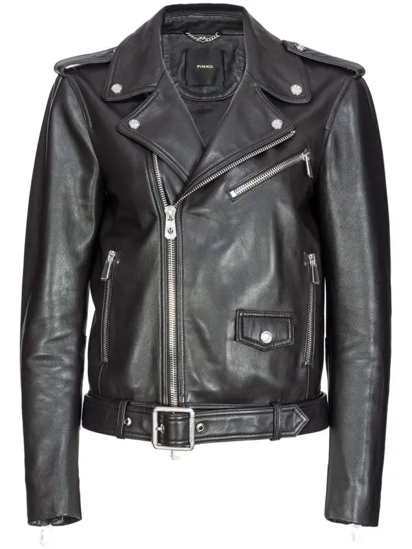 Pinko Belted Leather Biker Jacket