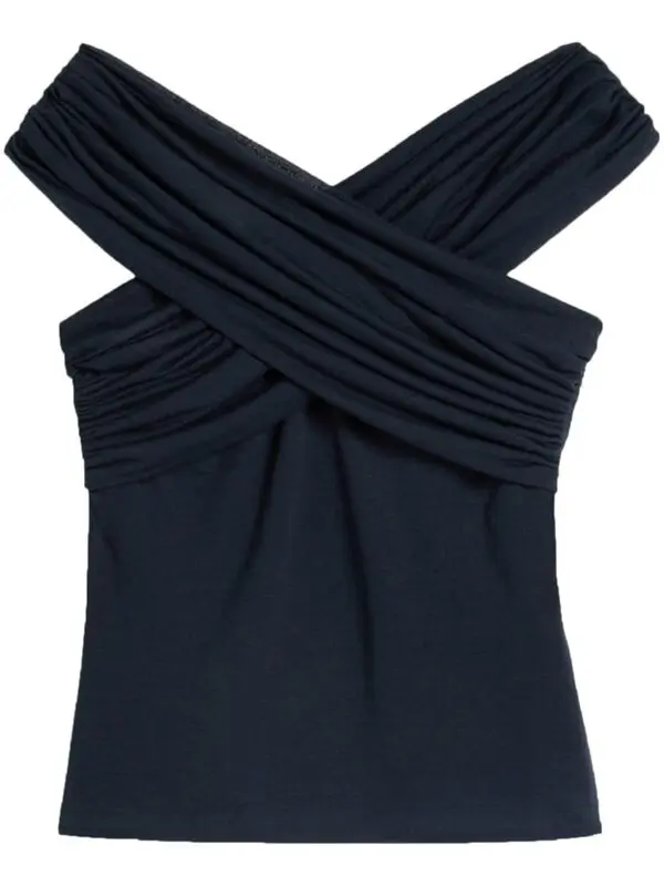 Ami Draped-design Cotton-blend Top - Blue