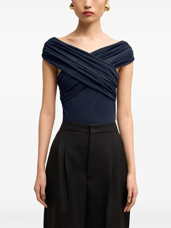 Ami Draped-design Cotton-blend Top - Blue