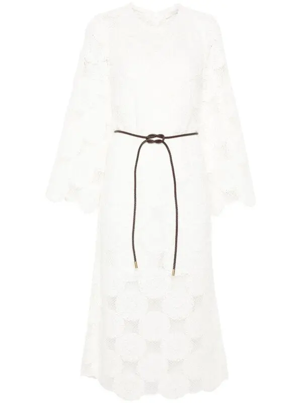 Zimmermann Belted Crochet Midi Dress - White