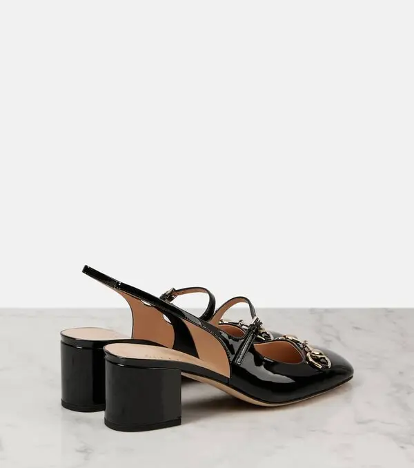Gucci Horsebit 55 Patent Leather Slingback Pumps