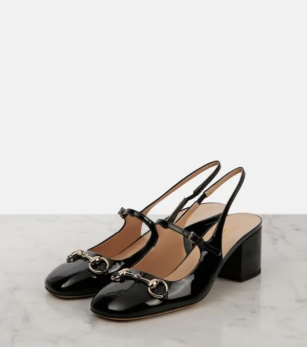 Gucci Horsebit 55 Patent Leather Slingback Pumps