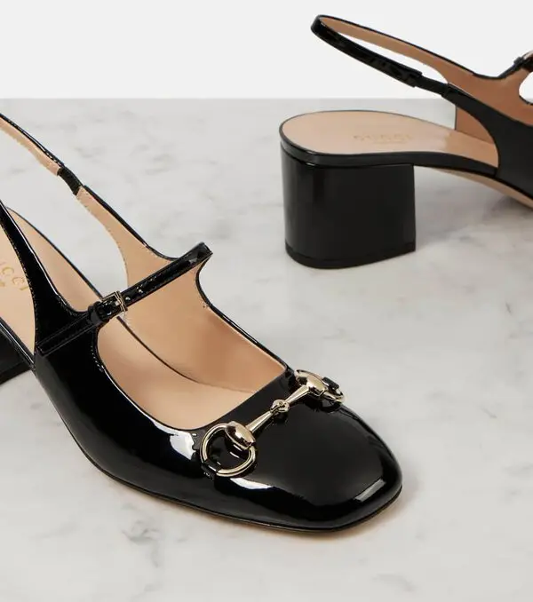 Gucci Horsebit 55 Patent Leather Slingback Pumps