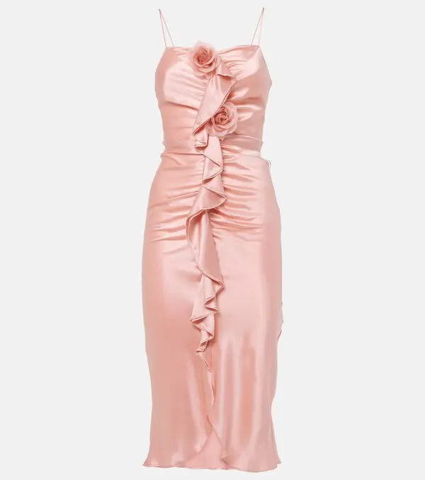 RODARTE Ruched Silk Crêpe Midi Dress - Pink