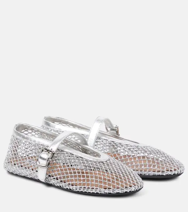 Alaïa Metallic Fishnet Mary Jane Flats - Silver