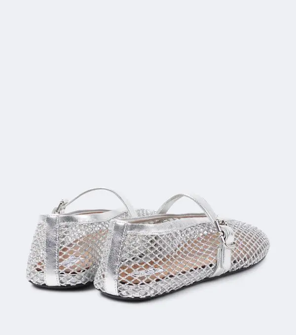 Alaïa Metallic Fishnet Mary Jane Flats - Silver