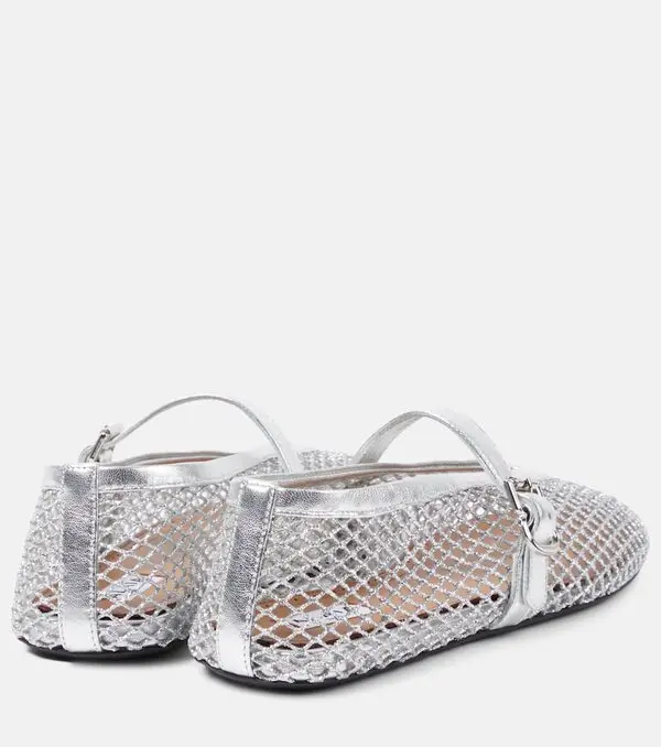 Alaïa Metallic Fishnet Mary Jane Flats - Silver