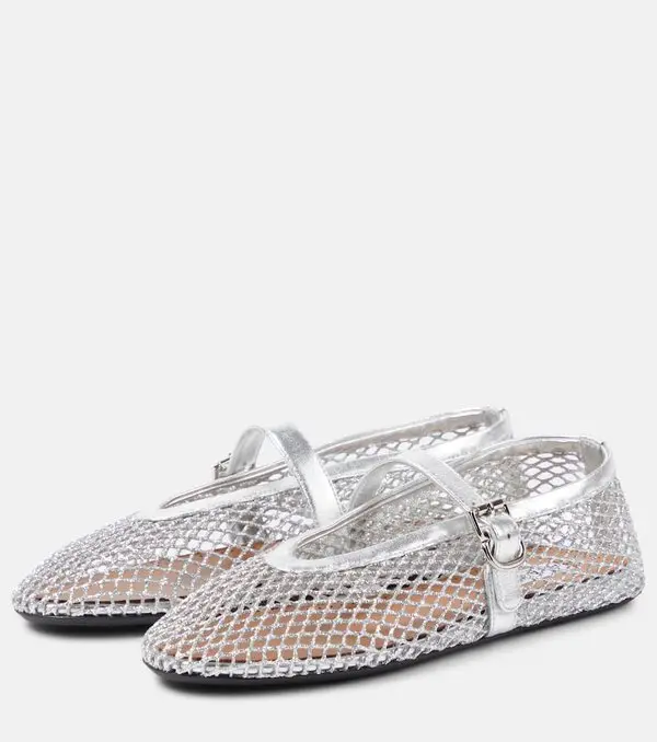 Alaïa Metallic Fishnet Mary Jane Flats - Silver