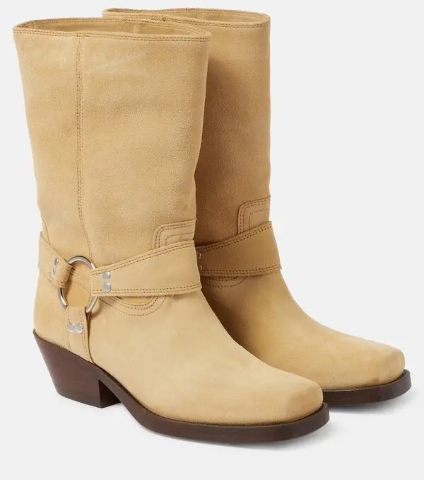 Isabel Marant Antya Suede Biker Boots Beige Editorialist