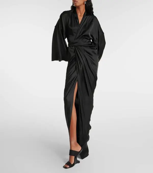 Rick Owens Satin Wrap Gown - Black