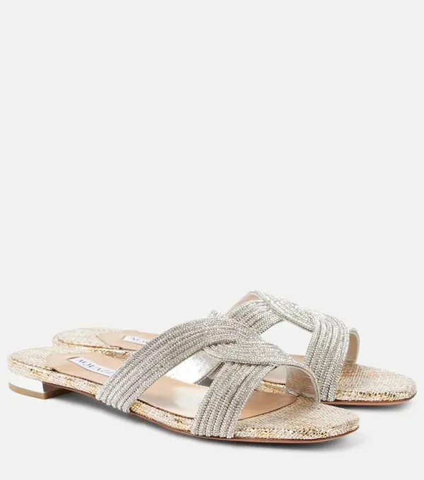 AQUAZZURA Gatsby Embellished Slides - Silver