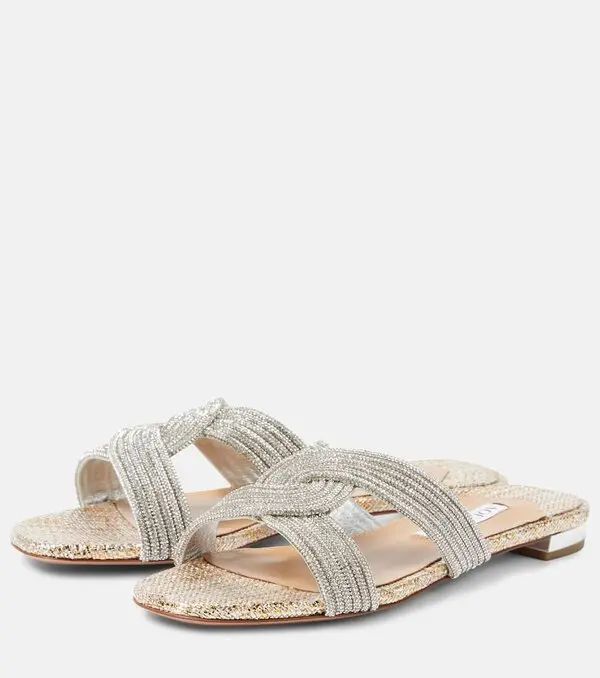 AQUAZZURA Gatsby Embellished Slides - Silver