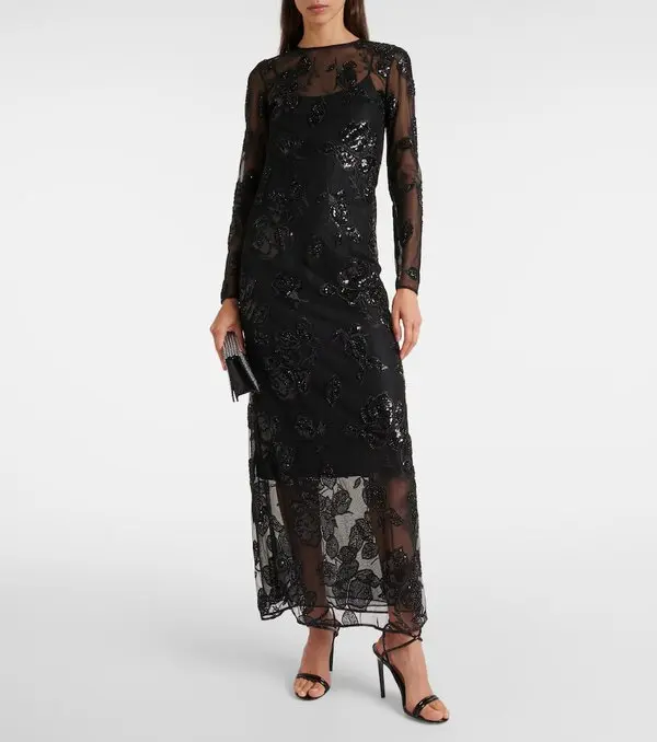 Remain Birger Christensen Embellished Mesh Maxi Dress