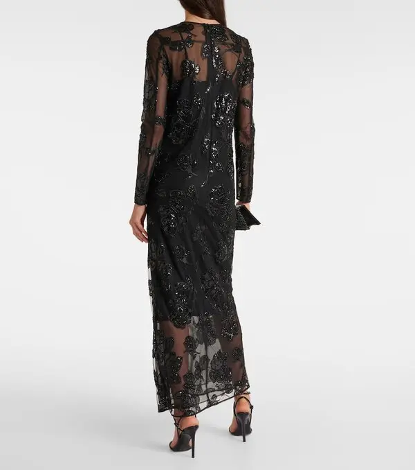 Remain Birger Christensen Embellished Mesh Maxi Dress
