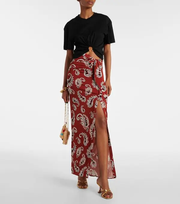 Rabanne Paisley Jersey Maxi Skirt - Red