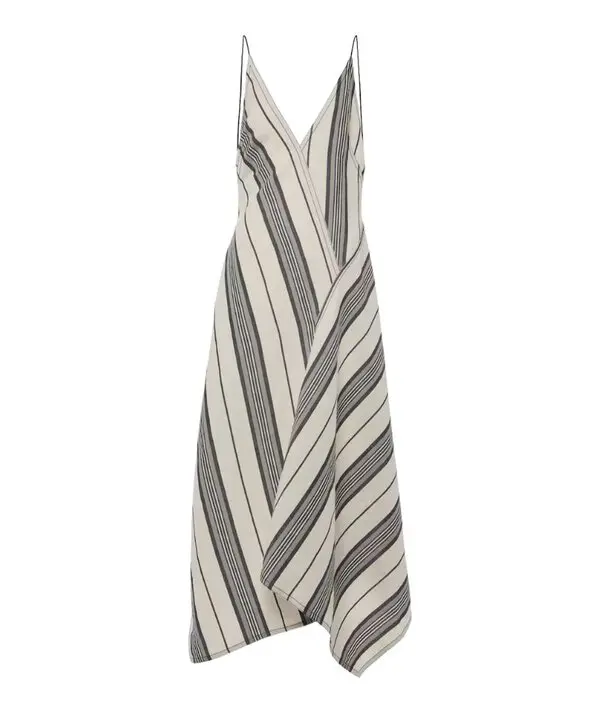 FERRAGAMO Striped Linen And Cotton Maxi Dress - Neutrals