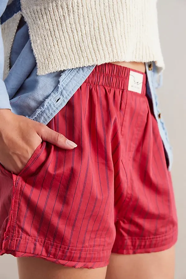 Free People We The Free Day To Day Striped Boxers - Red Combo