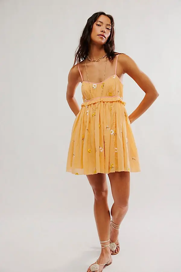 Free People Alana Babydoll Dress In Apricot - 56% Off | Editorialist