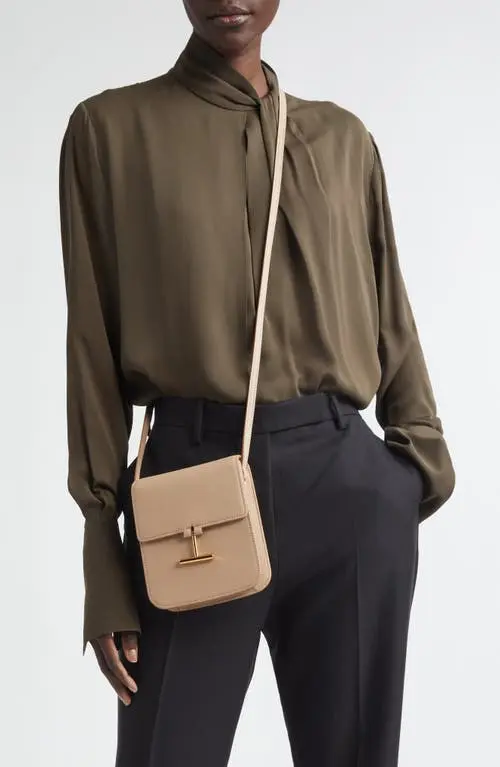 TOM FORD Mini Tara Grained Leather Crossbody Bag - Beige
