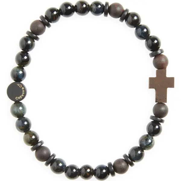 Caputo & Co Azabache Cross Beaded Stretch Bracelet - Blue Tiger Eye