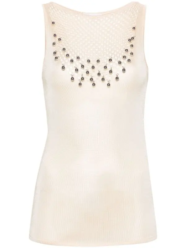 Rabanne Bead-embellished Knitted Top - Neutrals