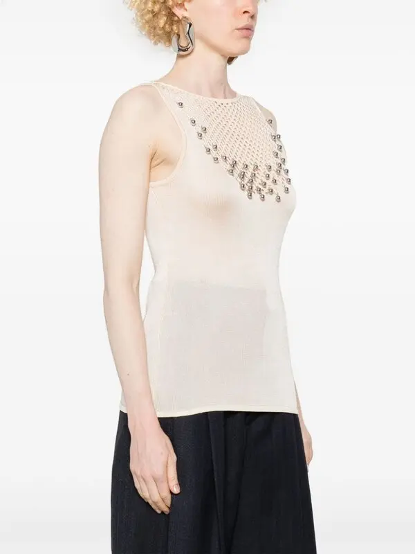 Rabanne Bead-embellished Knitted Top - Neutrals