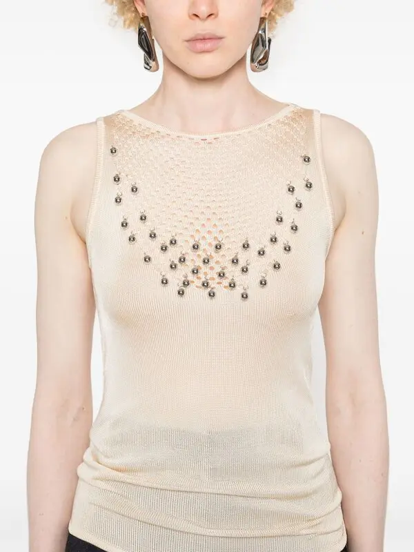 Rabanne Bead-embellished Knitted Top - Neutrals