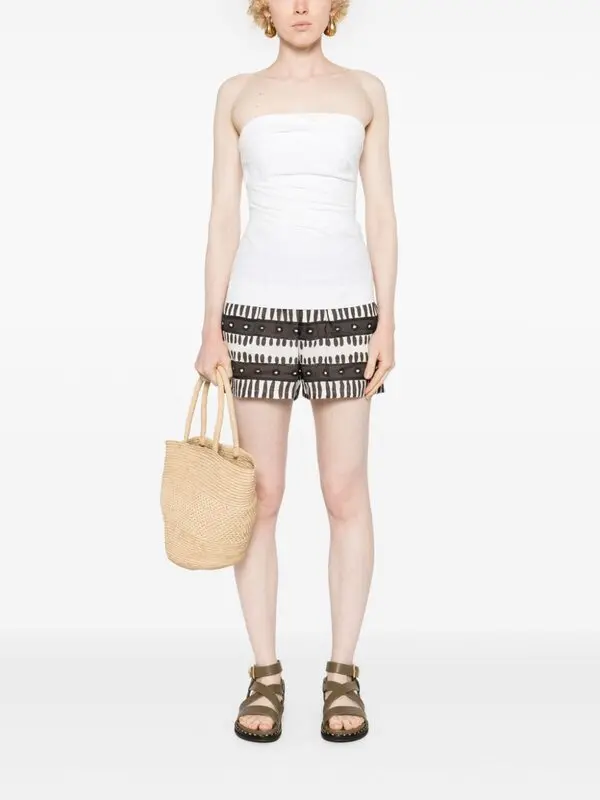 MAISON LA PLAGE Abstract-print Linen Shorts