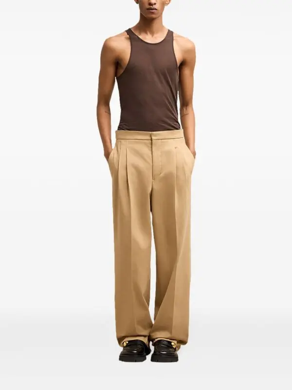 Ami Cotton Wide-leg Trousers - Neutrals