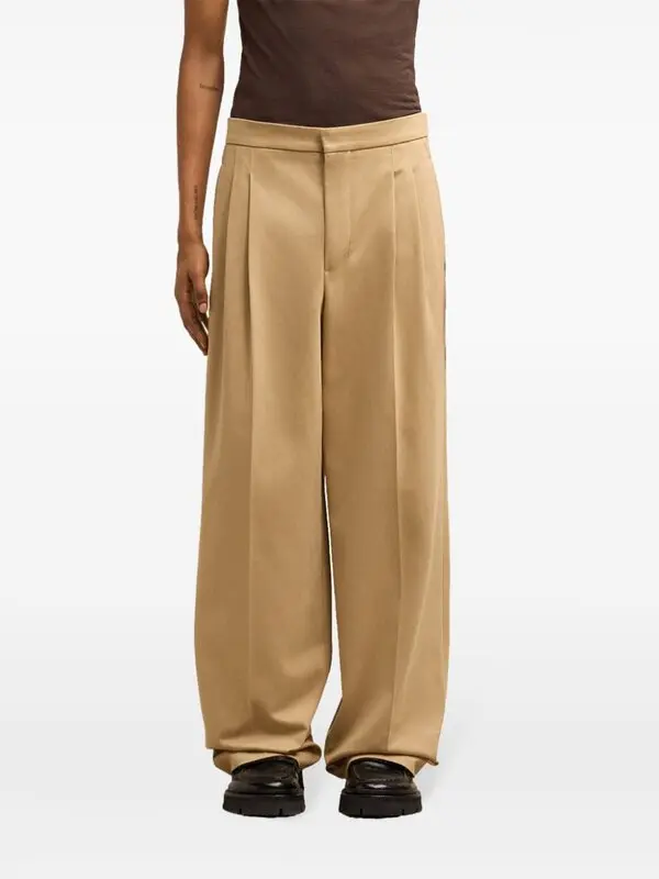 Ami Cotton Wide-leg Trousers - Neutrals