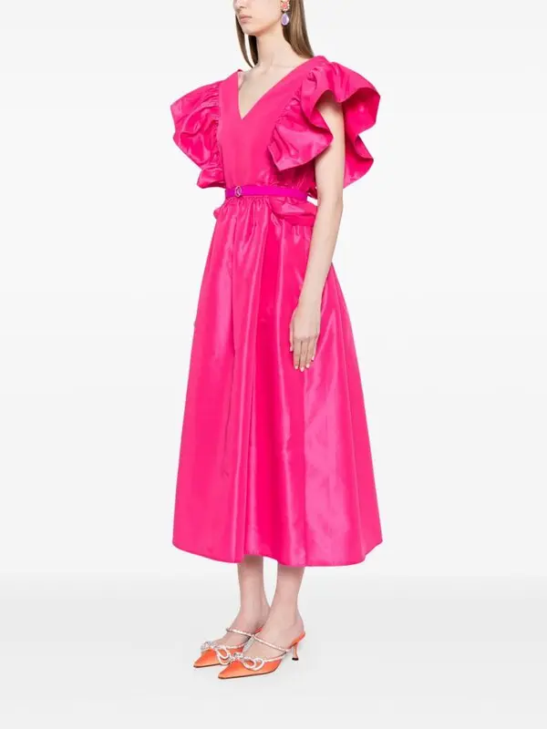 SAIID KOBEISY Ruffled Taffeta Midi Dress - Pink