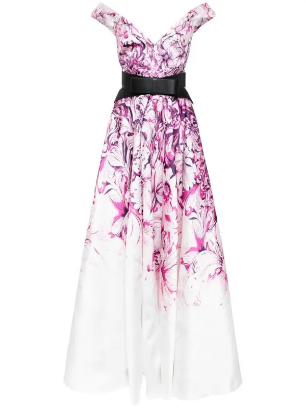 SAIID KOBEISY Floral-print Off-shoulder Gown - White