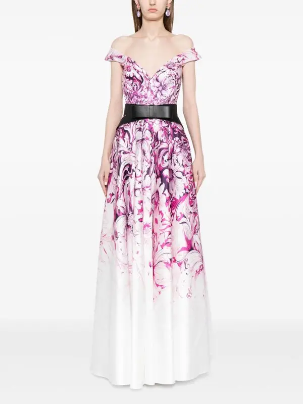 SAIID KOBEISY Floral-print Off-shoulder Gown - White