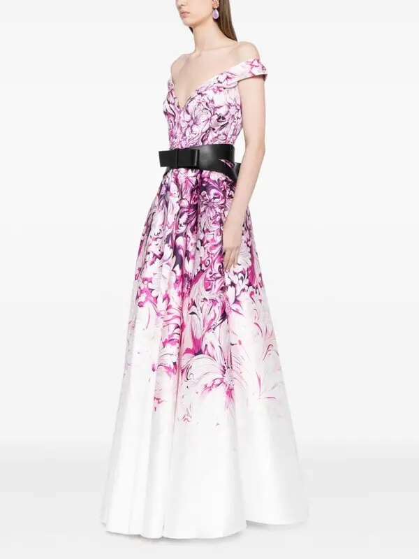 SAIID KOBEISY Floral-print Off-shoulder Gown - White