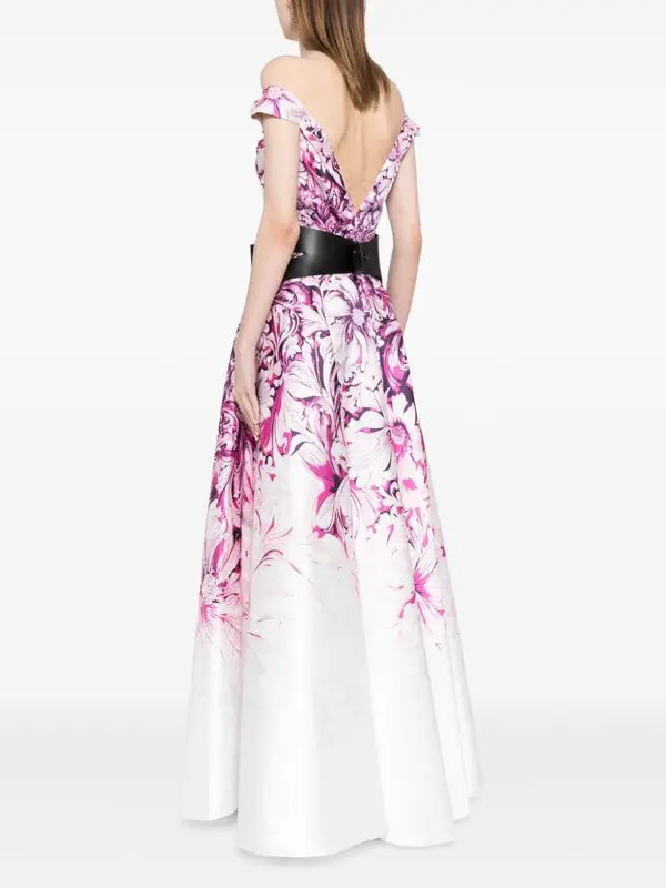 SAIID KOBEISY Floral-print Off-shoulder Gown - White
