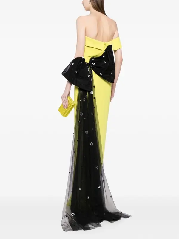 SAIID KOBEISY Bow Off-shoulder Gown - Green
