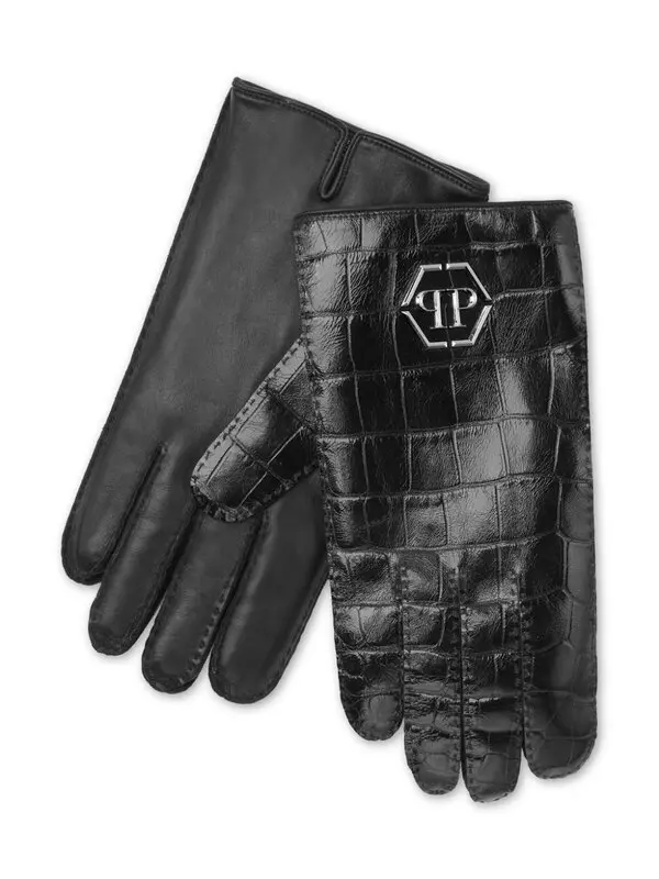 Philipp Plein Crocodile-effect Leather Gloves