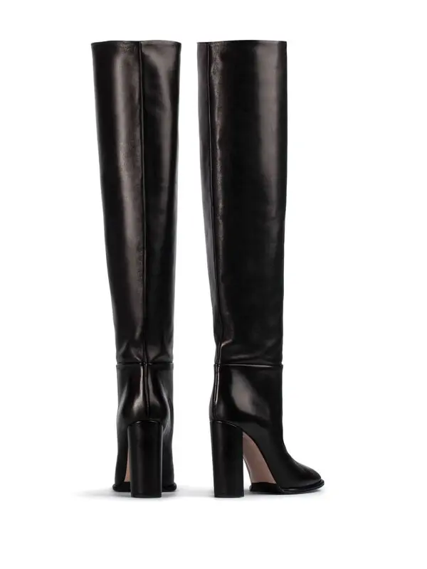 Le Silla 110mm Elsa Block-Heel Leather Boots Black Editorialist