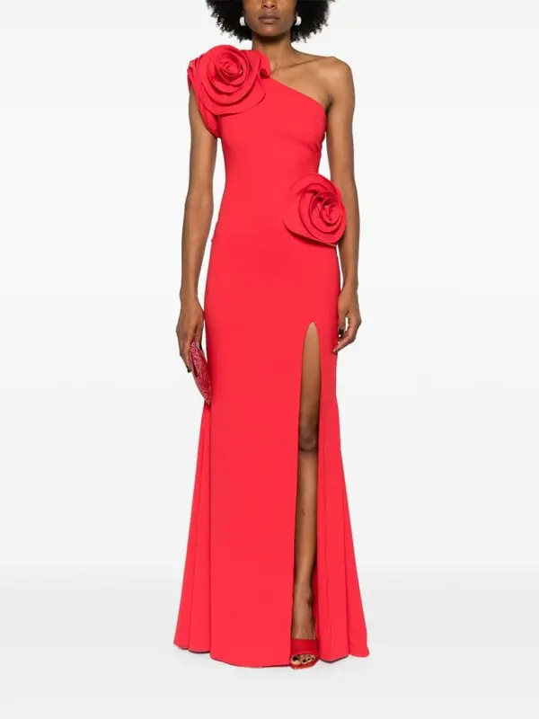 ANA RADU One-shoulder Floral Appliqué Dress