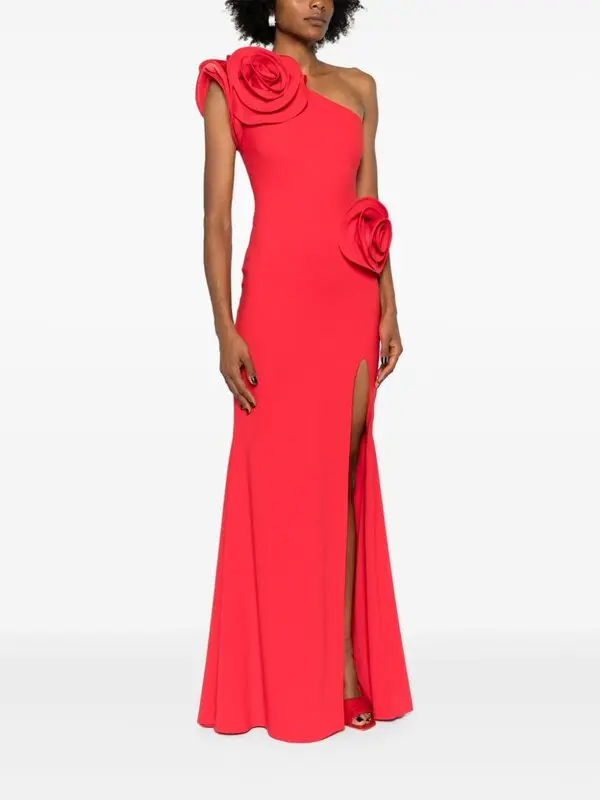 ANA RADU One-shoulder Floral Appliqué Dress