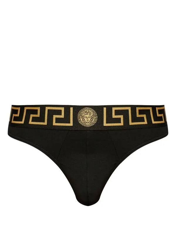 Versace Greca Stretch-cotton Briefs - Black
